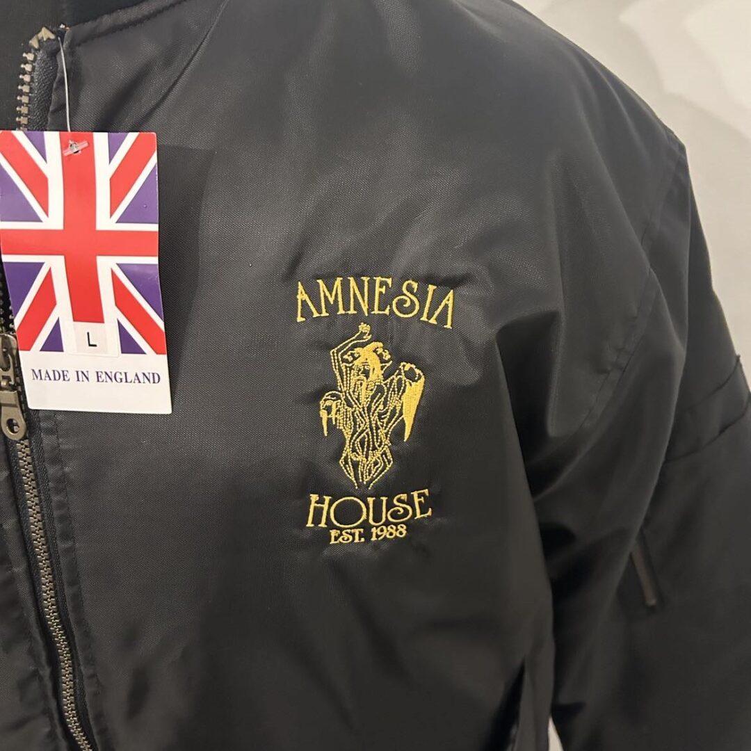 Amnesia House - Black or Olive MA1 Bomber Jacket - Left Breast & Back ...